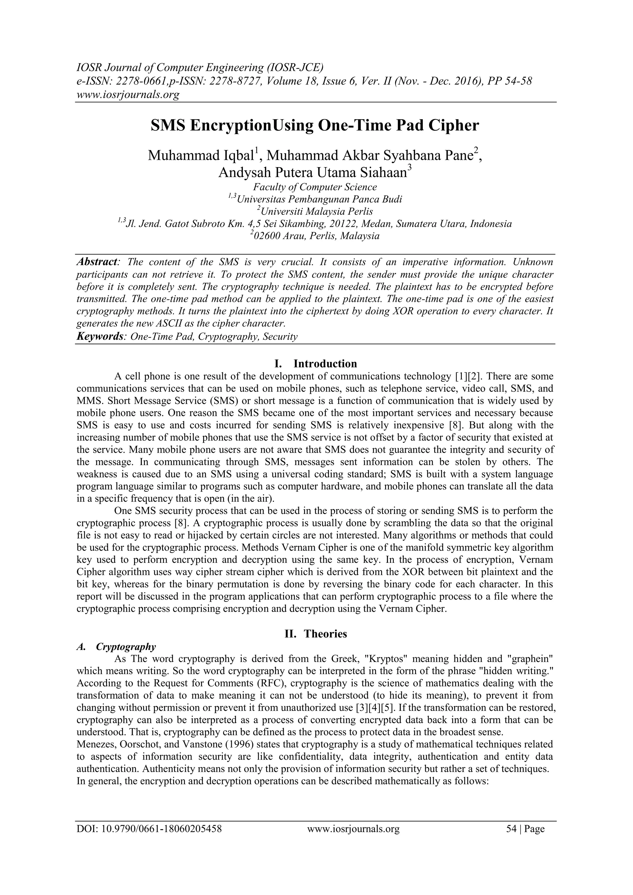 SMS Encryption Using One-Time Pad Cipher | PDF