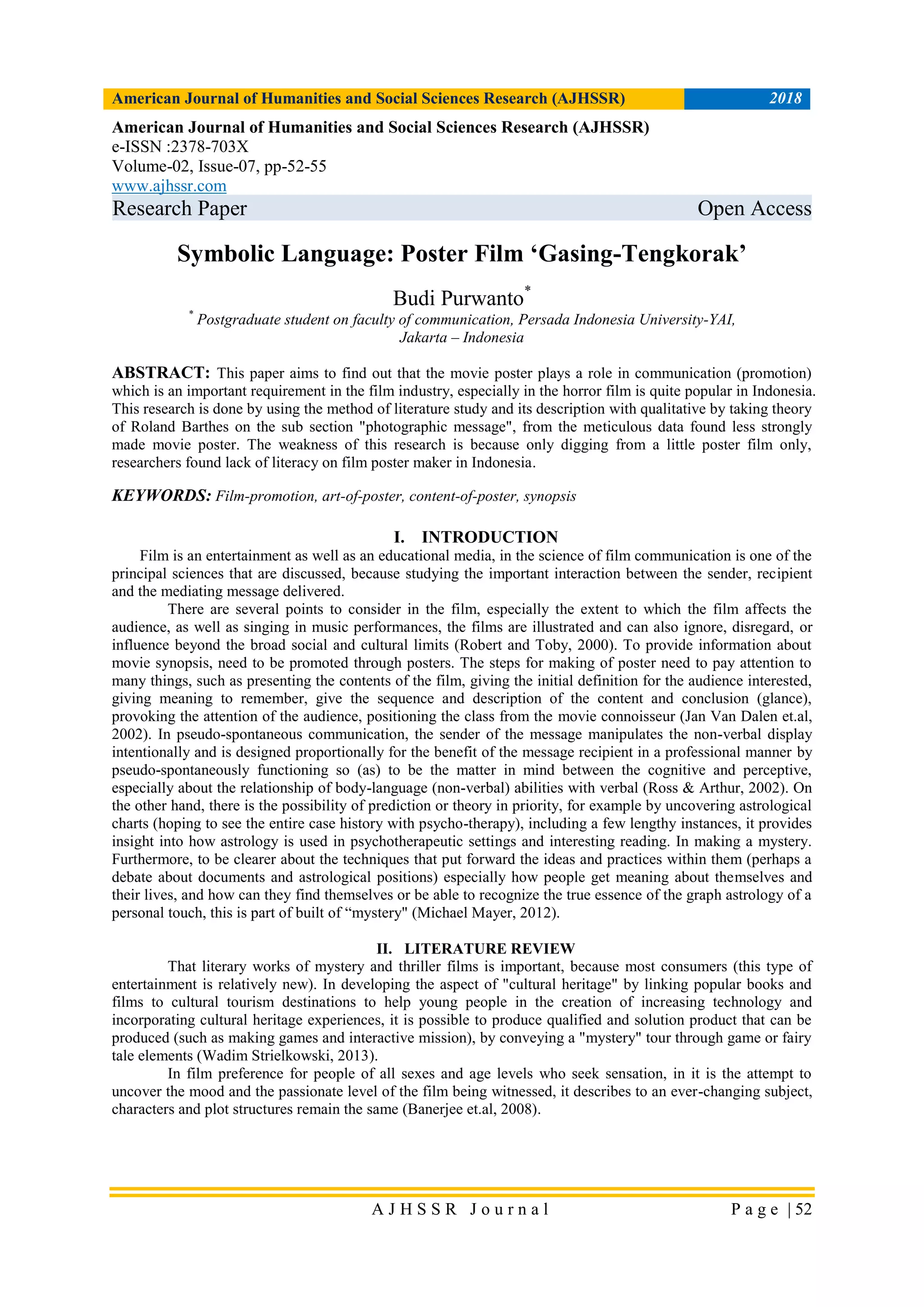 Symbolic Language: Poster Film „Gasing-Tengkorak‟ | PDF