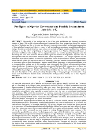 Profligacy in Nigerian Governance and Possible Lessons from Luke 15: 11 ...