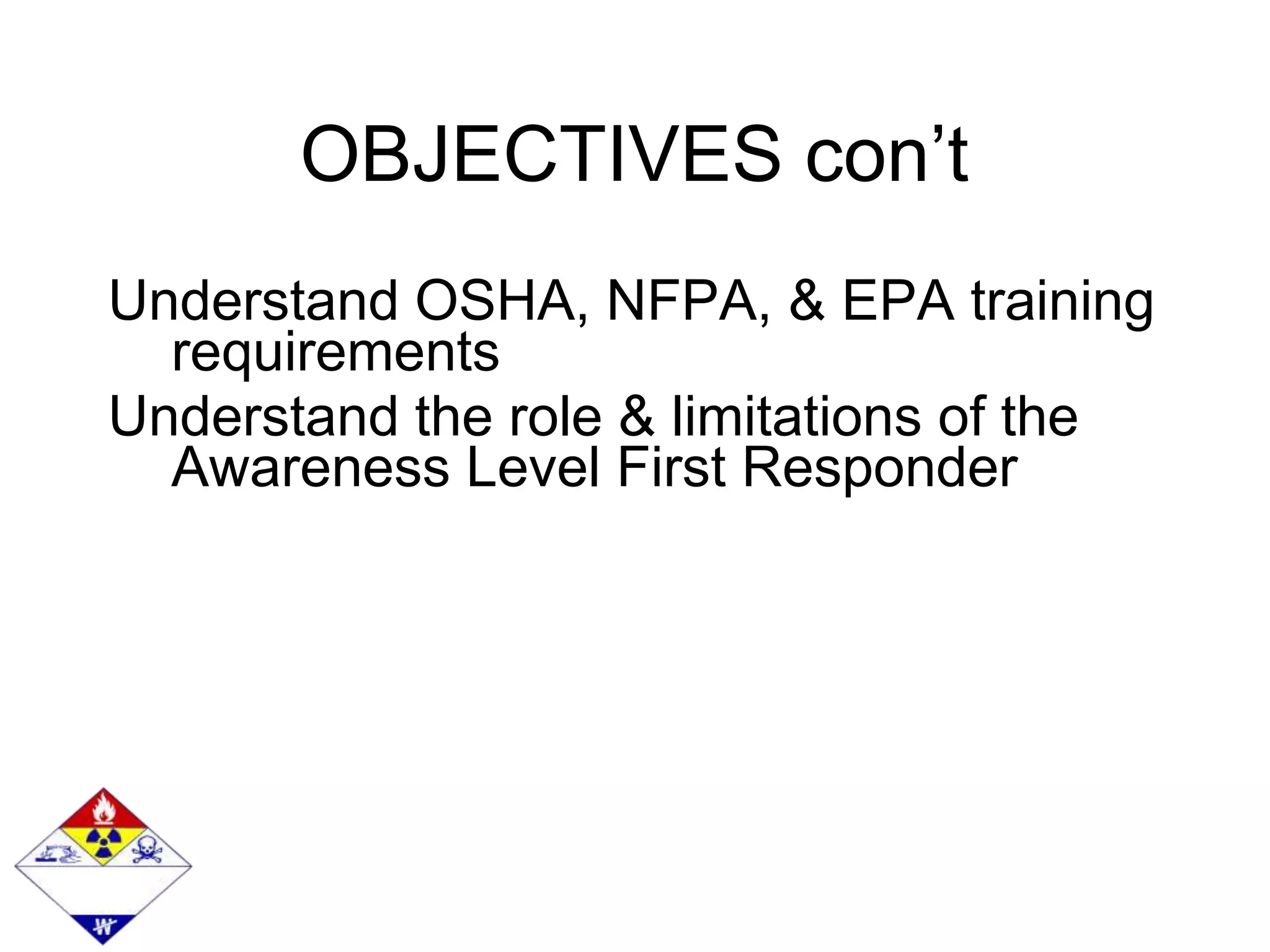 FIRST RESPONDER HAZMAT AWARENESS POWERPOINT TRAINING PRESENTATION | PPT