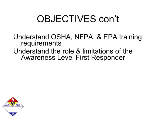 FIRST RESPONDER HAZMAT AWARENESS POWERPOINT TRAINING PRESENTATION | PPT