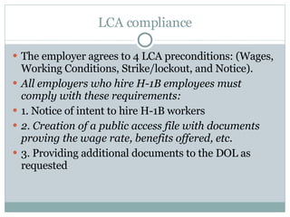 H 1 B LCA Compliance | PPT | Legal Services Industry | Industries