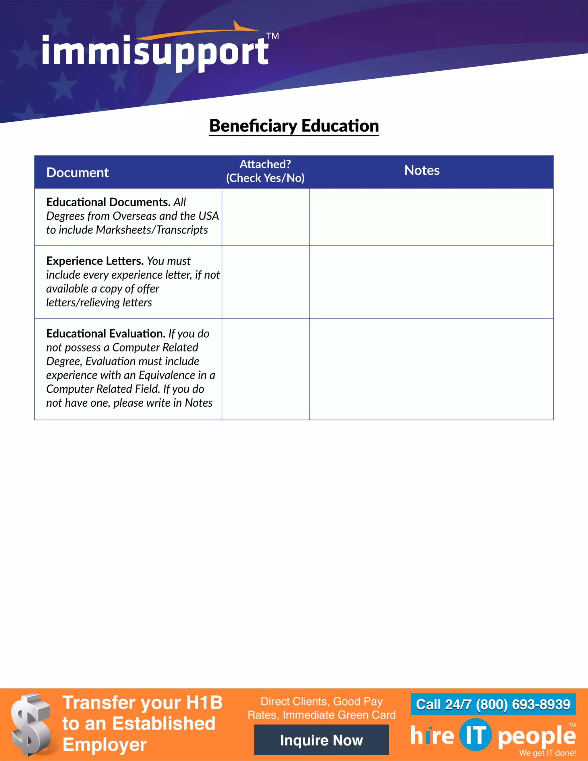 H1B Visa RFE Response Checklist | PDF