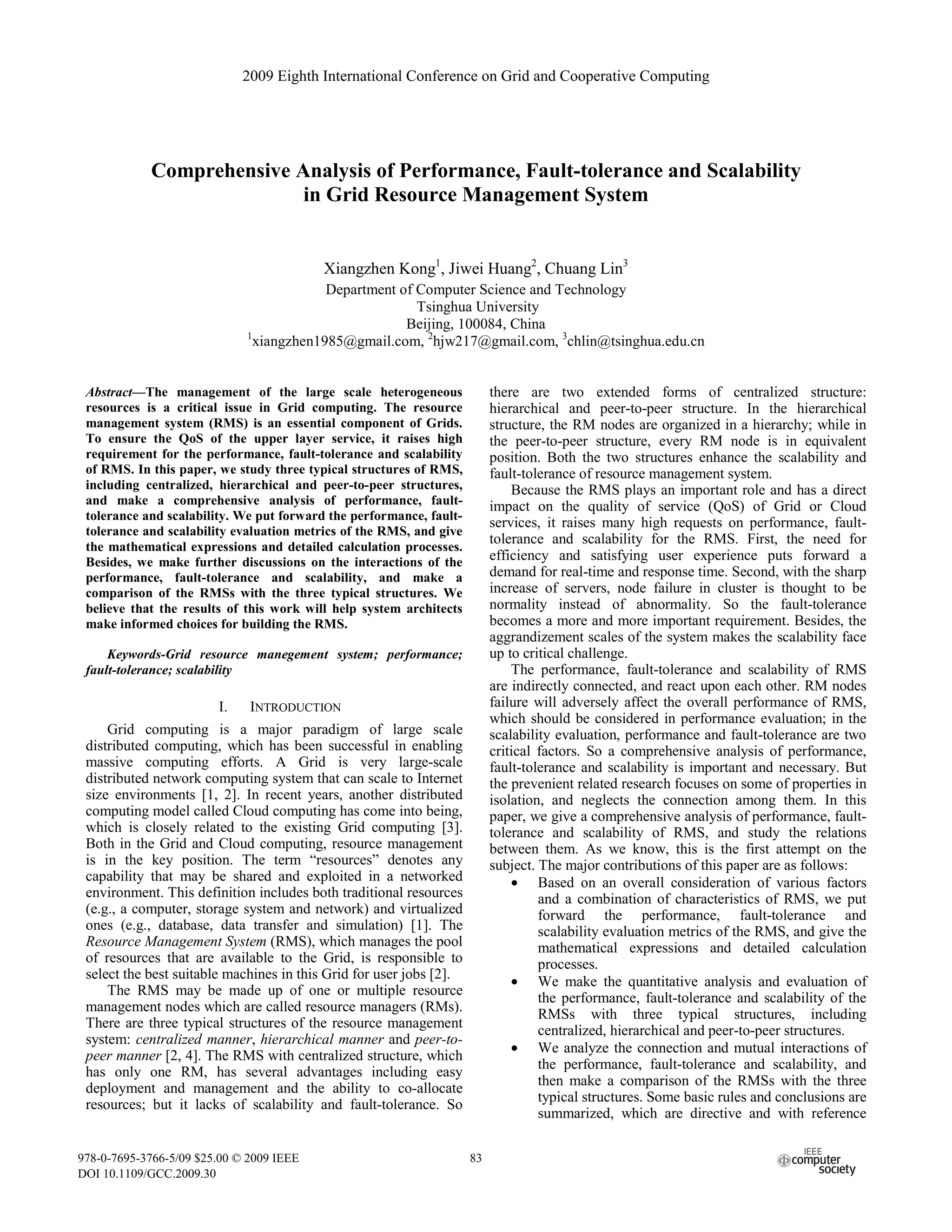 Comprehensive analysis of performance, fault tolerance and scalability in grid resource ...