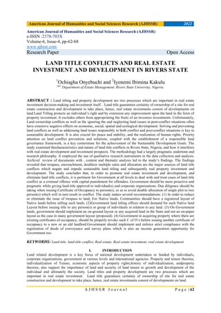 LAND TITLE CONFLICTS AND REAL ESTATE INVESTMENT AND DEVELOPMENT IN ...