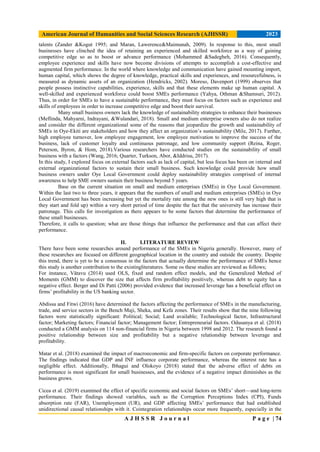 DETERMINANTS OF SMALL BUSINESS PERFORMANCE IN OYE LOCAL GOVERNMENT, EKITI STATE, NIGERIA | PDF ...