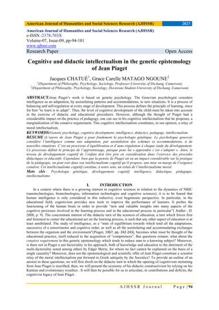 Cognitive and didactic intellectualism in the genetic epistemology of Jean Piaget | PDF