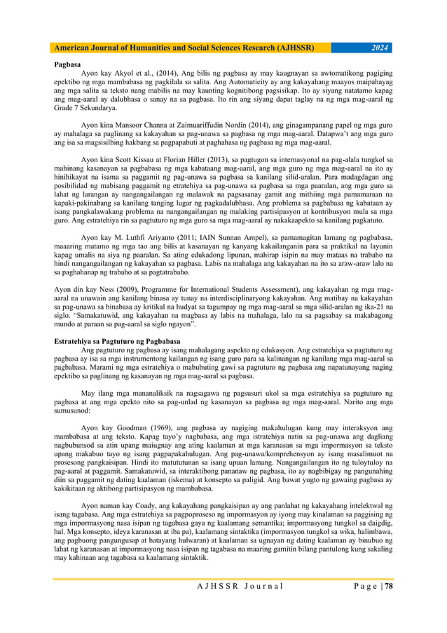 MABUBUTING GAWI SA PAGLINANG NG KASANAYAN SA PAGBASA NG MGA MAG-AARAL SA JUNIOR HIGH SCHOOL | PDF