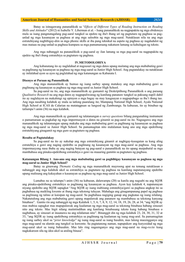 MABUBUTING GAWI SA PAGLINANG NG KASANAYAN SA PAGBASA NG MGA MAG-AARAL SA JUNIOR HIGH SCHOOL | PDF