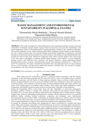 WASTE MANAGEMENT AND ENVIRONMENTAL SUSTAINABILITY IN KAMPALA, UGANDA | PDF