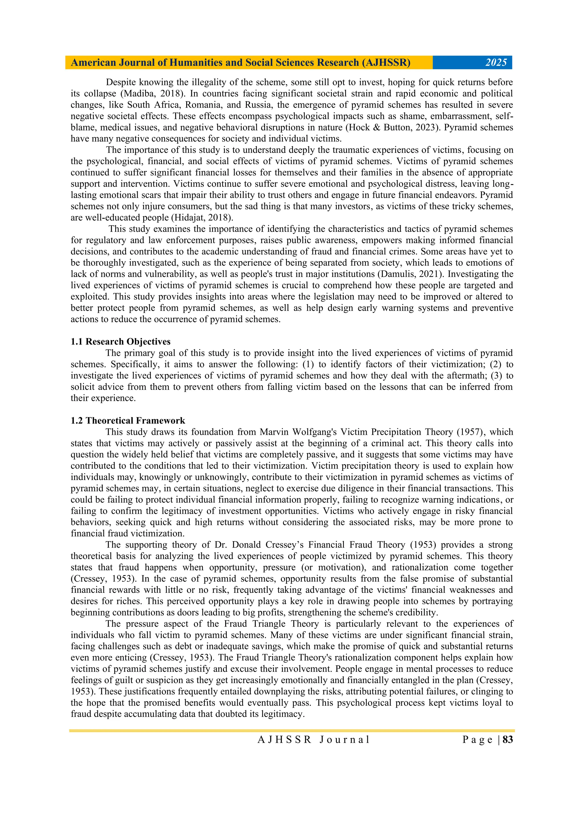 The Lived Experiences of victims of Pyramiding schemes | PDF