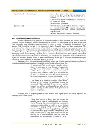 The Lived Experiences of victims of Pyramiding schemes | PDF