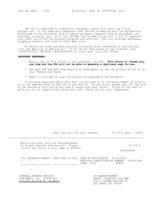 H2h entertainment ein | PDF
