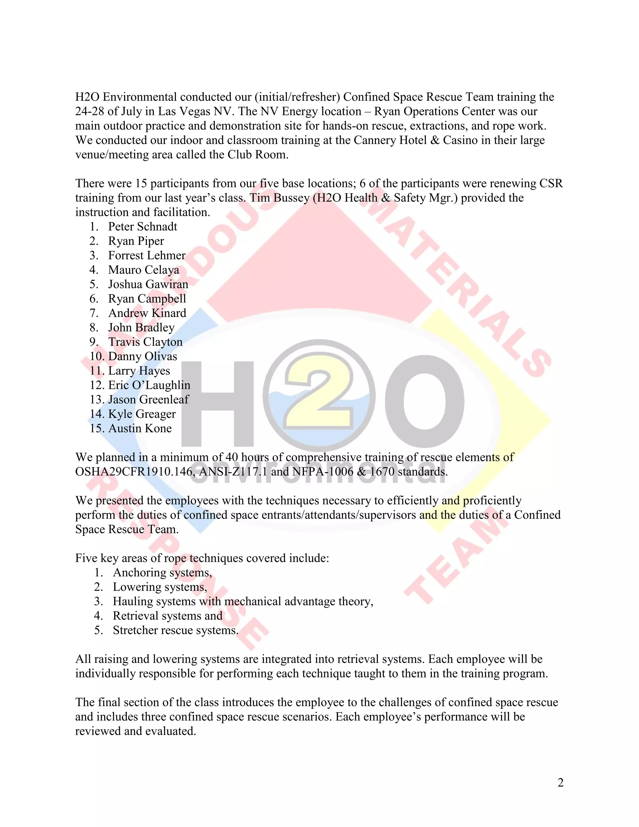 Confined Space Rescue Team Training after action report 2017 | PDF