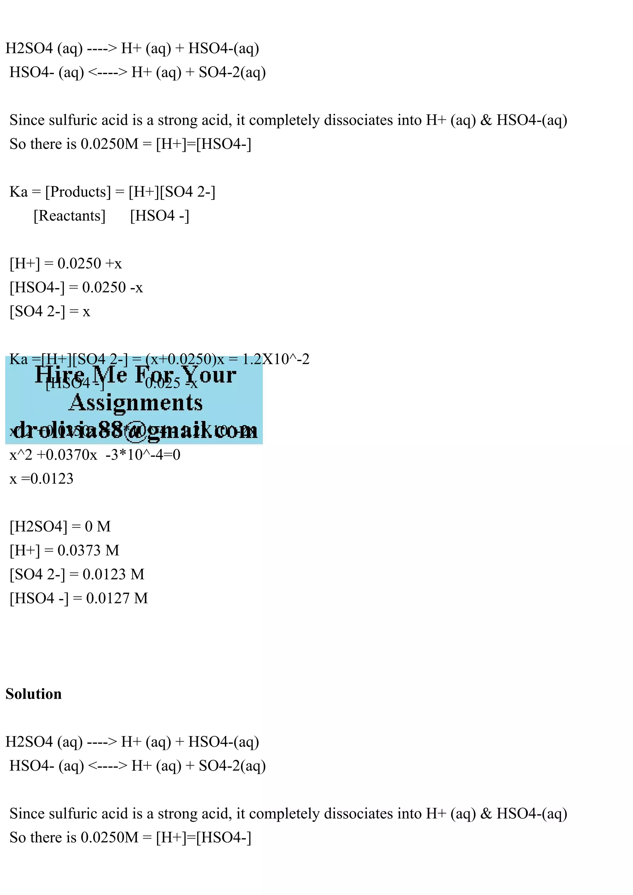 H2SO4 (aq) ---- H+ (aq) + HSO4-(aq) HSO4- (aq) ---- H+ (aq) + S.pdf