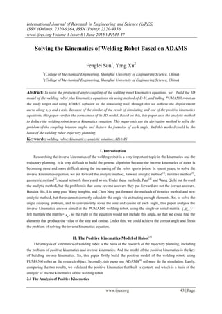 Solving the Kinematics of Welding Robot Based on ADAMS | PDF