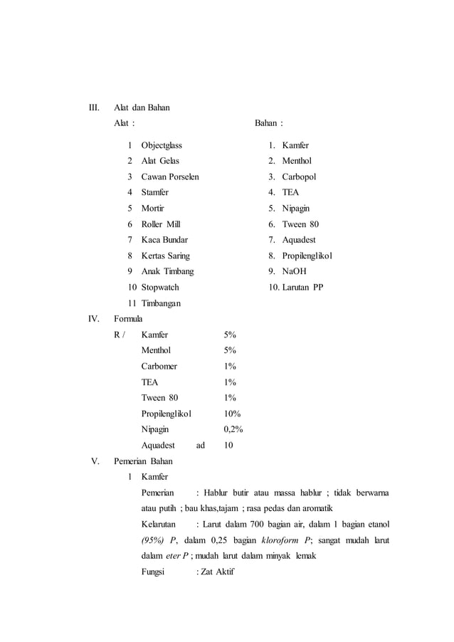 Laporan resmi emulgel kamfer dan menthol | DOCX