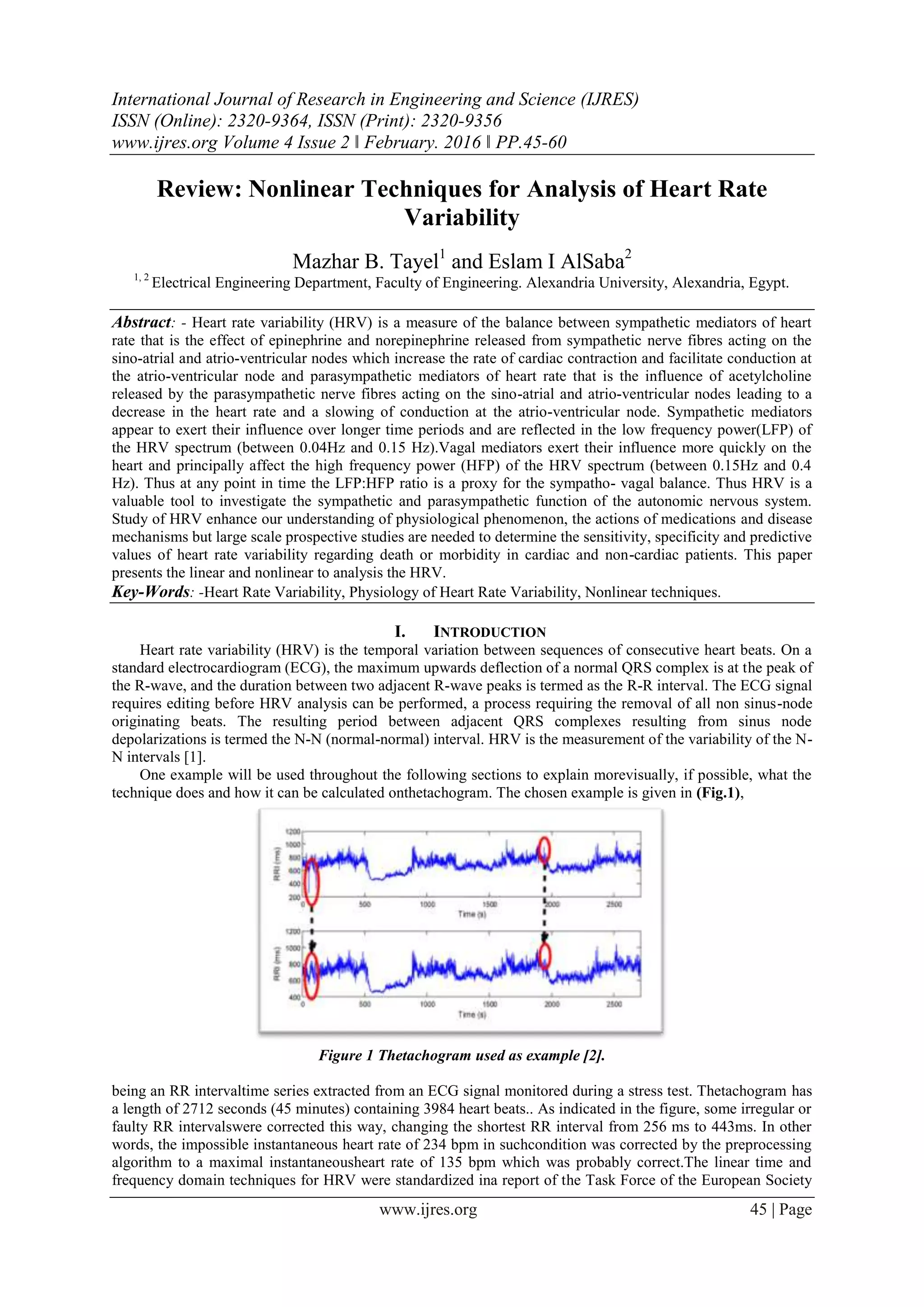 Review: Nonlinear Techniques for Analysis of Heart Rate Variability | PDF