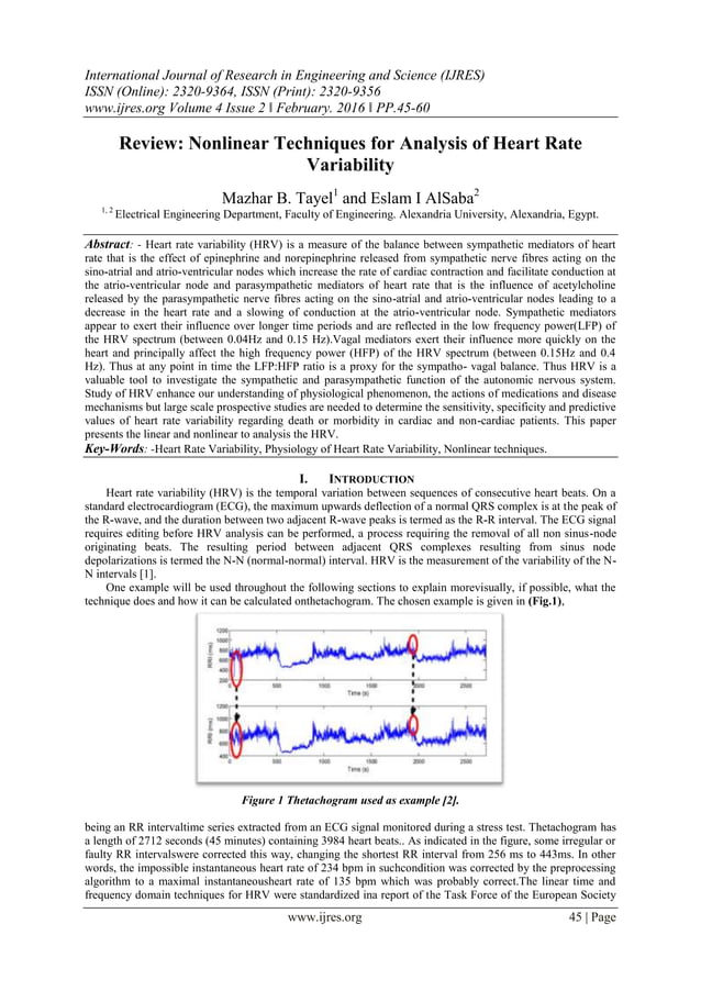 Review: Nonlinear Techniques for Analysis of Heart Rate Variability | PDF | Heart and ...