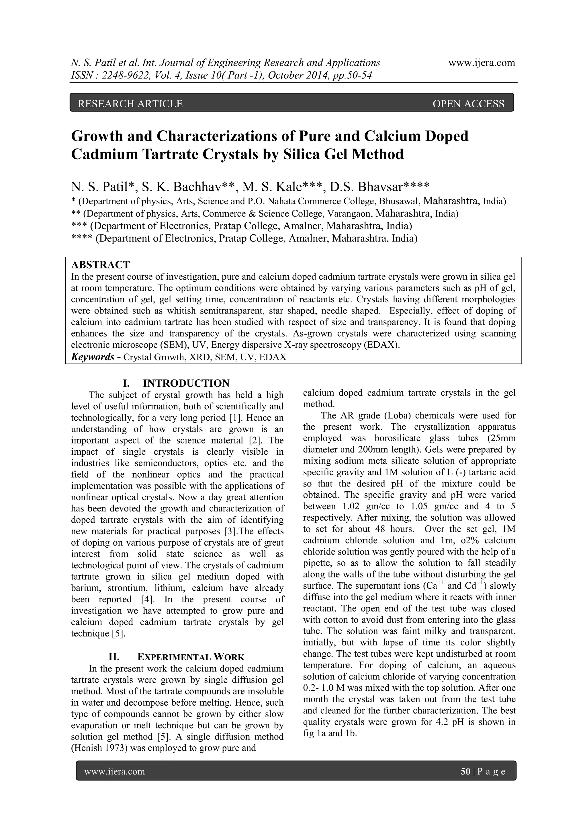 Growth and Characterizations of Pure and Calcium Doped Cadmium Tartrate ...