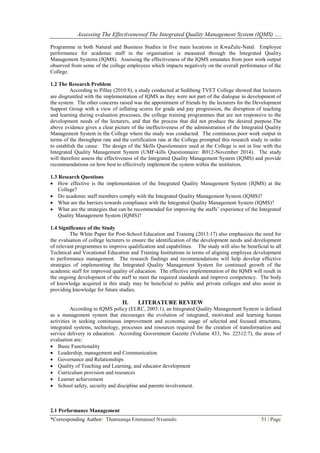 Assessing the Effectivenessof the Integrated Quality Management System (Iqms) At A Training ...