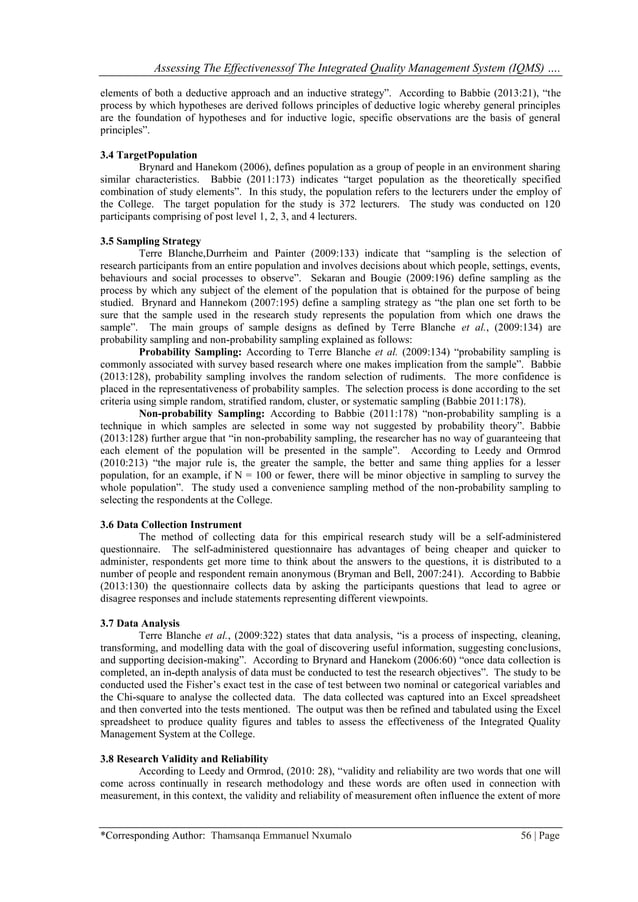 Assessing the Effectivenessof the Integrated Quality Management System ...