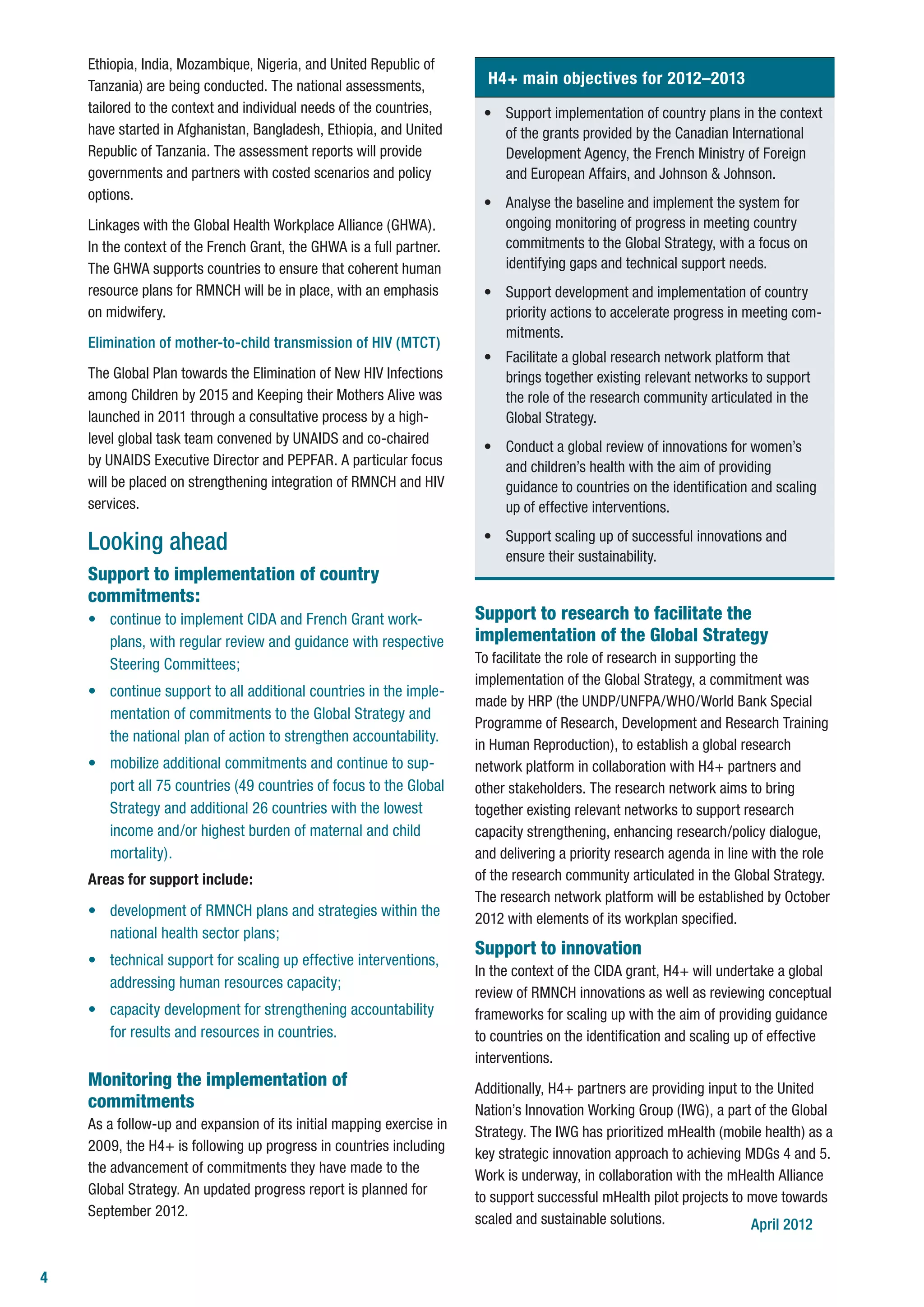 H4+ Activities and Plans | PDF