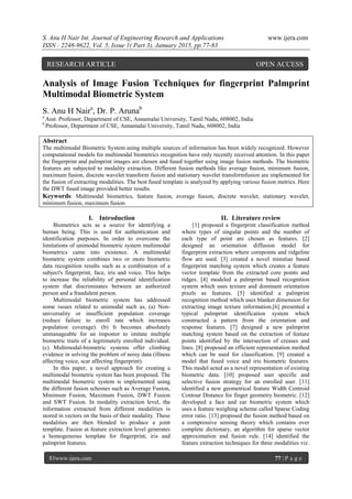 Analysis of Image Fusion Techniques for fingerprint Palmprint Multimodal Biometric System | PDF