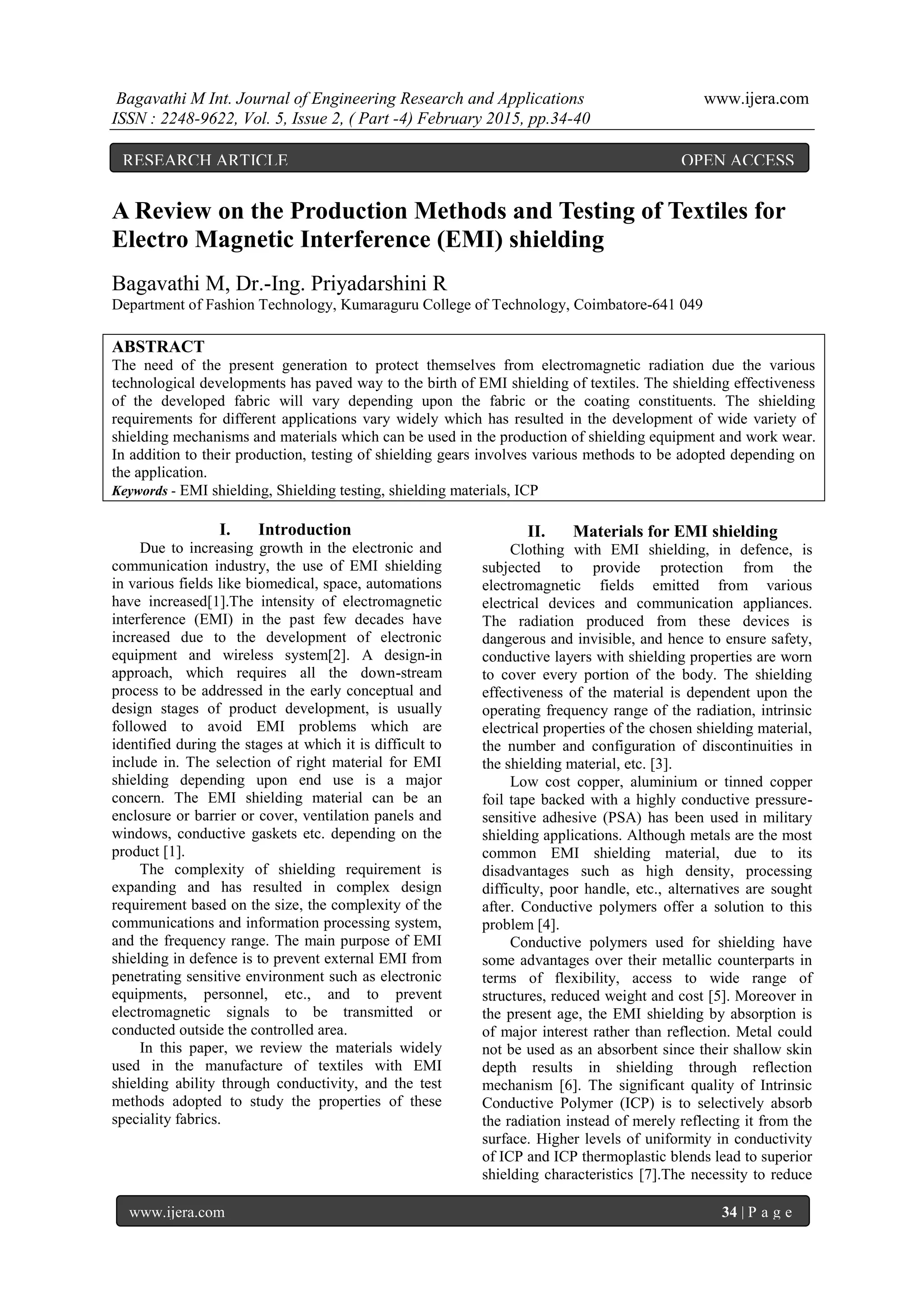 A Review on the Production Methods and Testing of Textiles for Electro ...