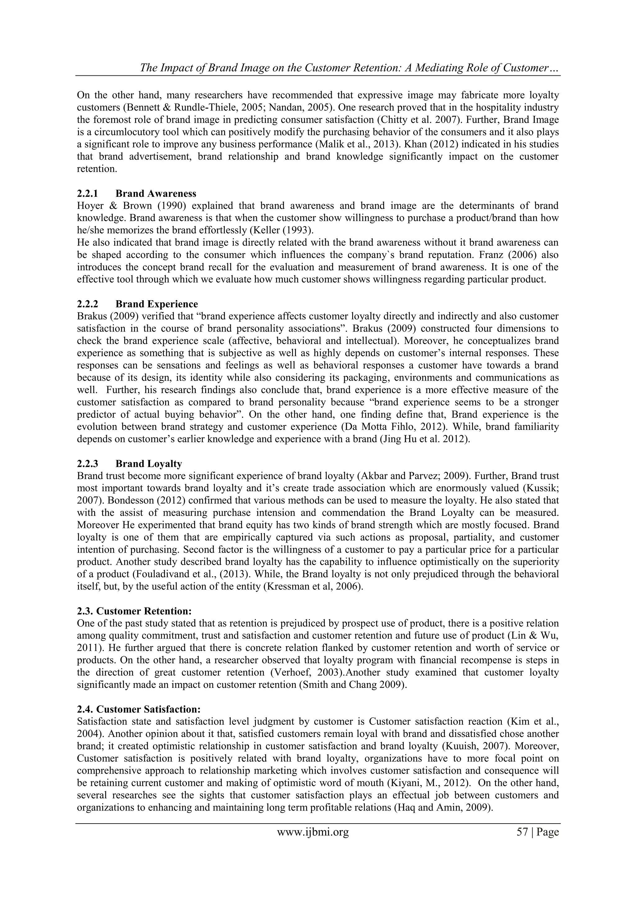 The Impact of Brand Image on the Customer Retention: A Mediating Role ...