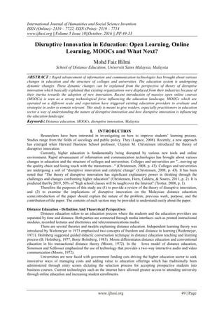 Disruptive Innovation in Education: Open Learning, Online Learning ...