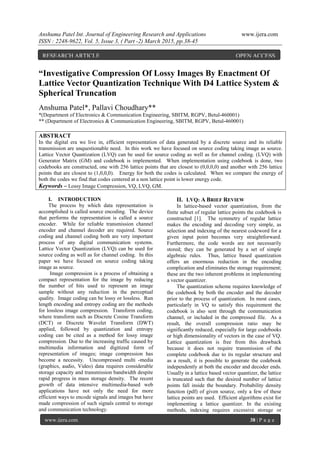 Investigative Compression Of Lossy Images By Enactment Of Lattice Vector Quantization Technique ...