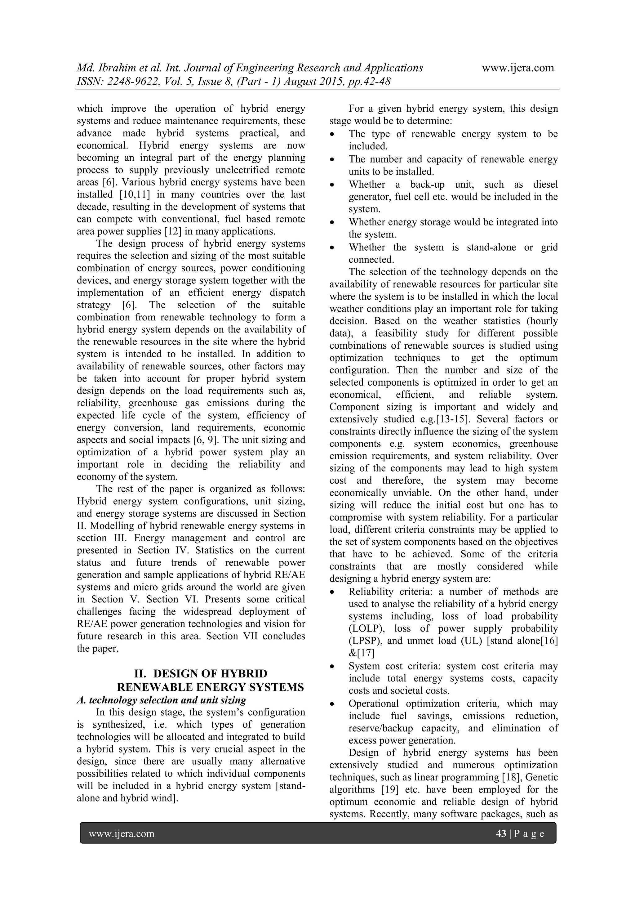 A Review of Hybrid Renewable Energy Systems for Electric Power Generation | PDF