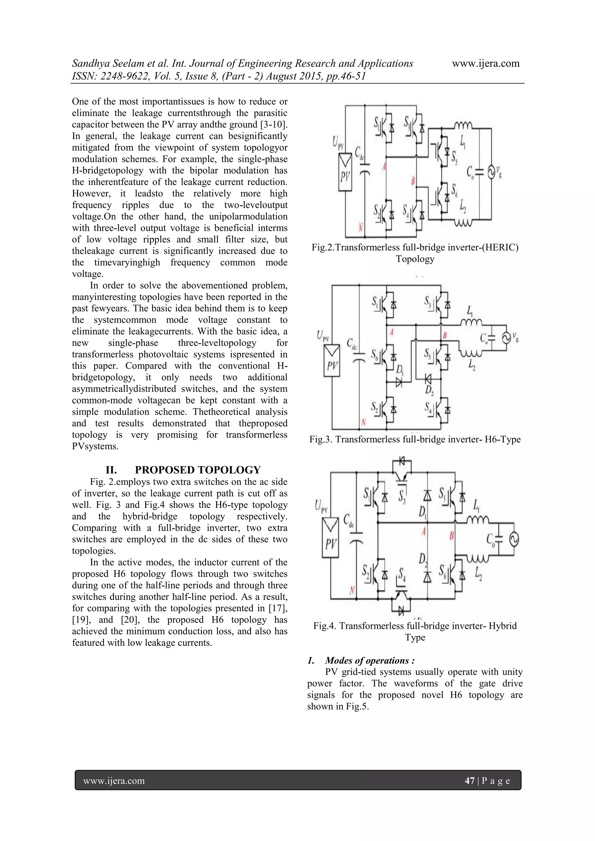 H6 Transformer less Topology and Its Modulation Strategy for Mitigating ...