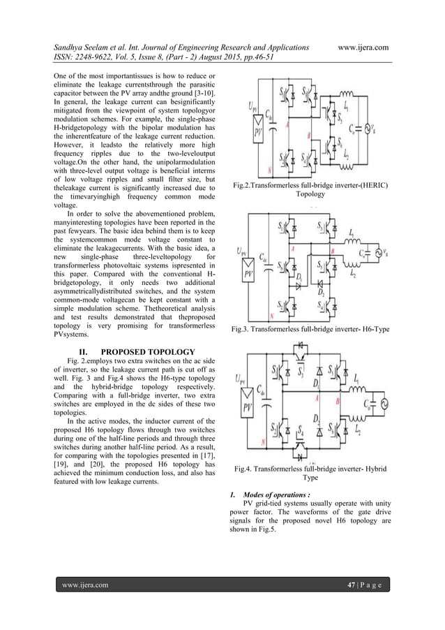 H6 Transformer Less Topology And Its Modulation Strategy For Mitigating Cm Currents In Pv Grid