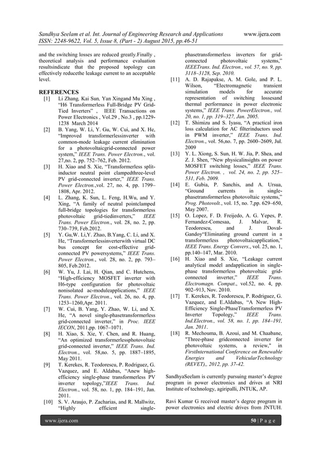 H6 Transformer Less Topology And Its Modulation Strategy For Mitigating Cm Currents In Pv Grid