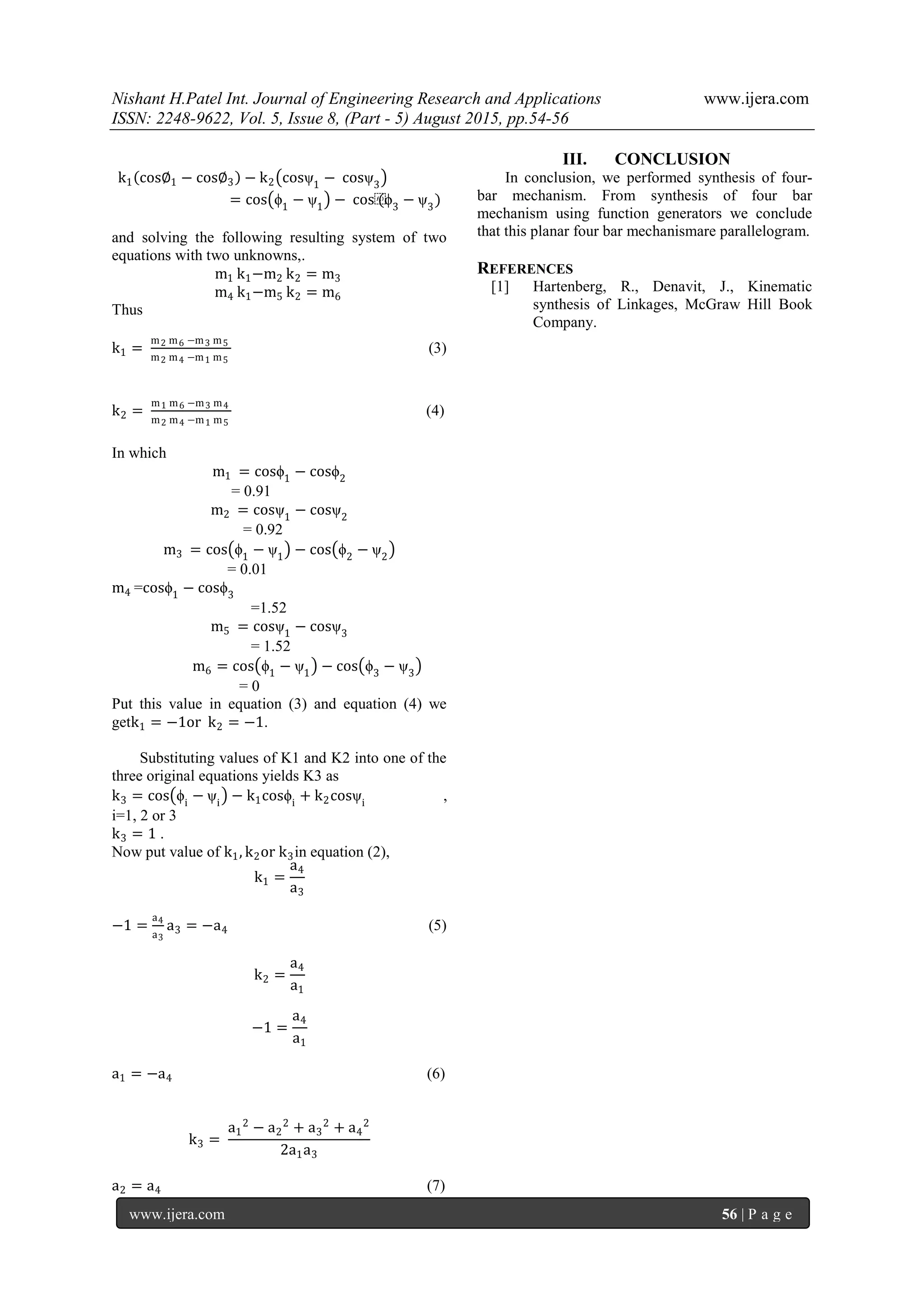 Kinematic Synthesis of Four Bar Mechanism using Function Generator | PDF