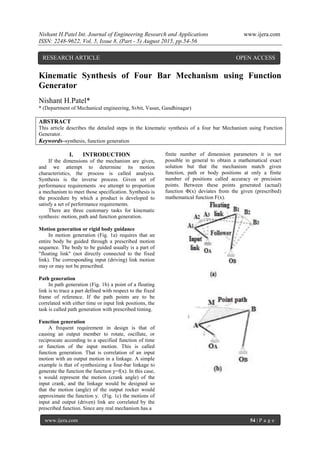 Kinematic Synthesis of Four Bar Mechanism using Function Generator | PDF