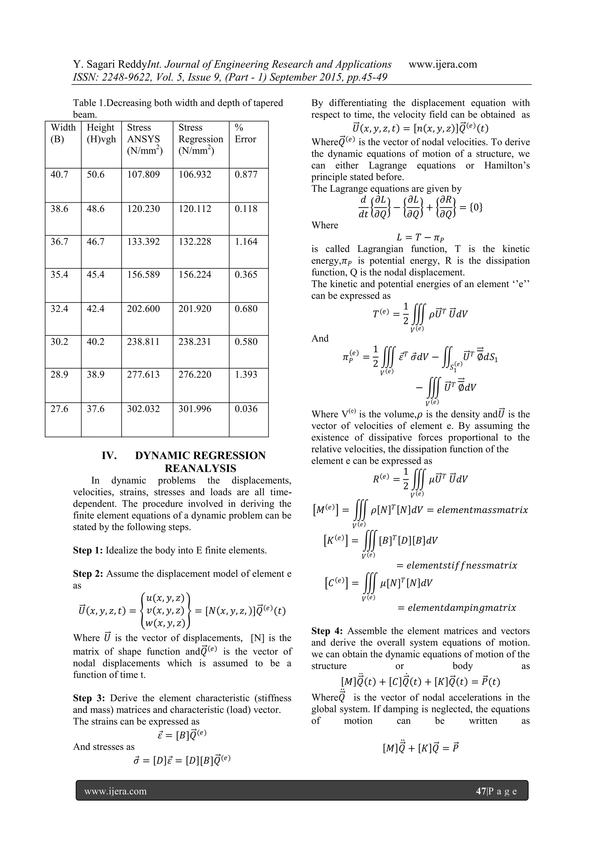 Static and Dynamic Reanalysis of Tapered Beam | PDF