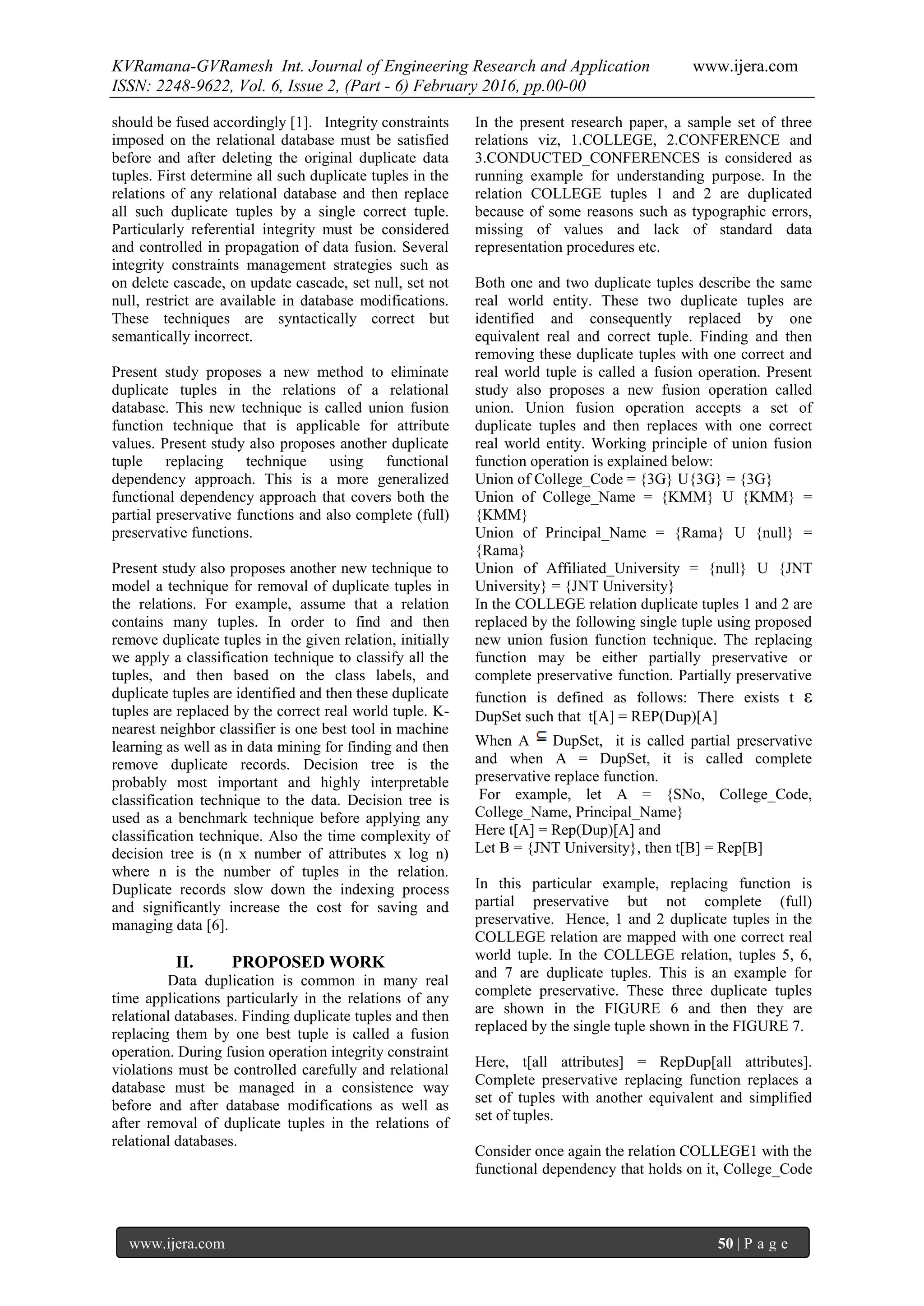 Confiscation of Duplicate Tuples in The Relational Databases | PDF | Databases | Computer ...