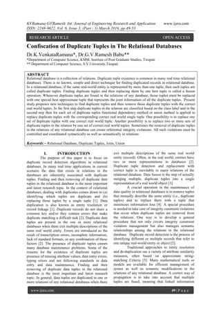 Confiscation of Duplicate Tuples in The Relational Databases | PDF | Databases | Computer ...