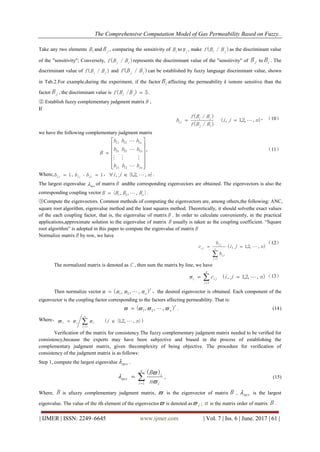 The Comprehensive Computation Model of Gas Permeability Based on Fuzzy Complementary Judgment ...