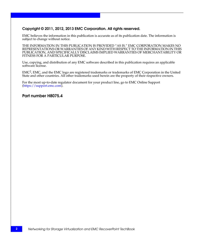 Networking for Storage Virtualization and EMC RecoverPoint TechBook | PDF
