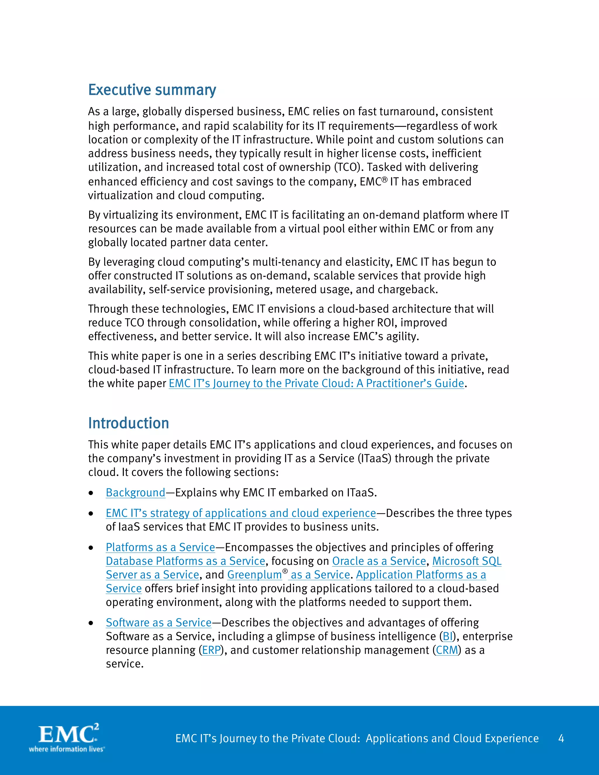 EMC IT's Journey to Cloud : IT-AS-A-SERVICE APPLICATIONS & CLOUD EXPERIENCE | PDF