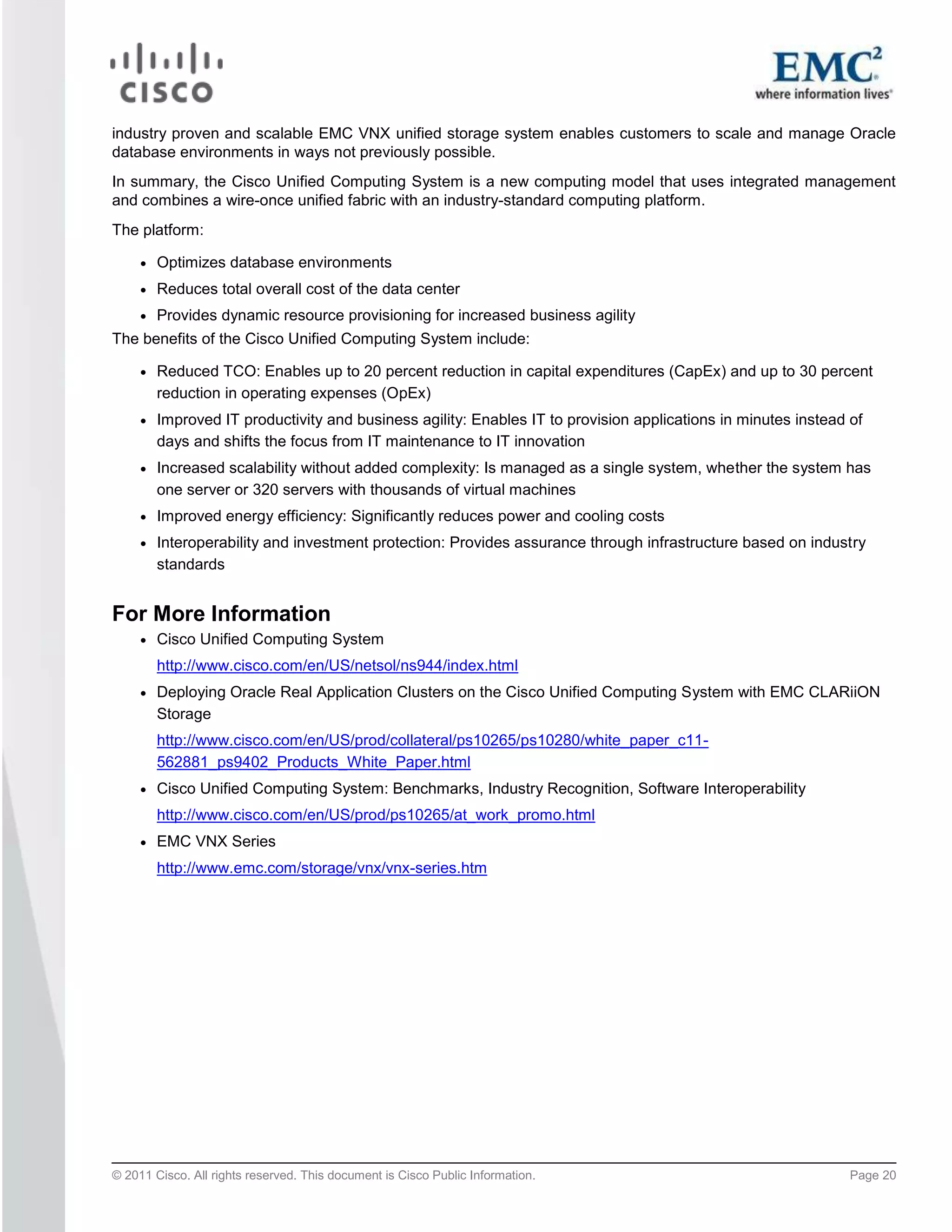 Data Warehouse Scalability Using Cisco Unified Computing System and Oracle Real Application ...
