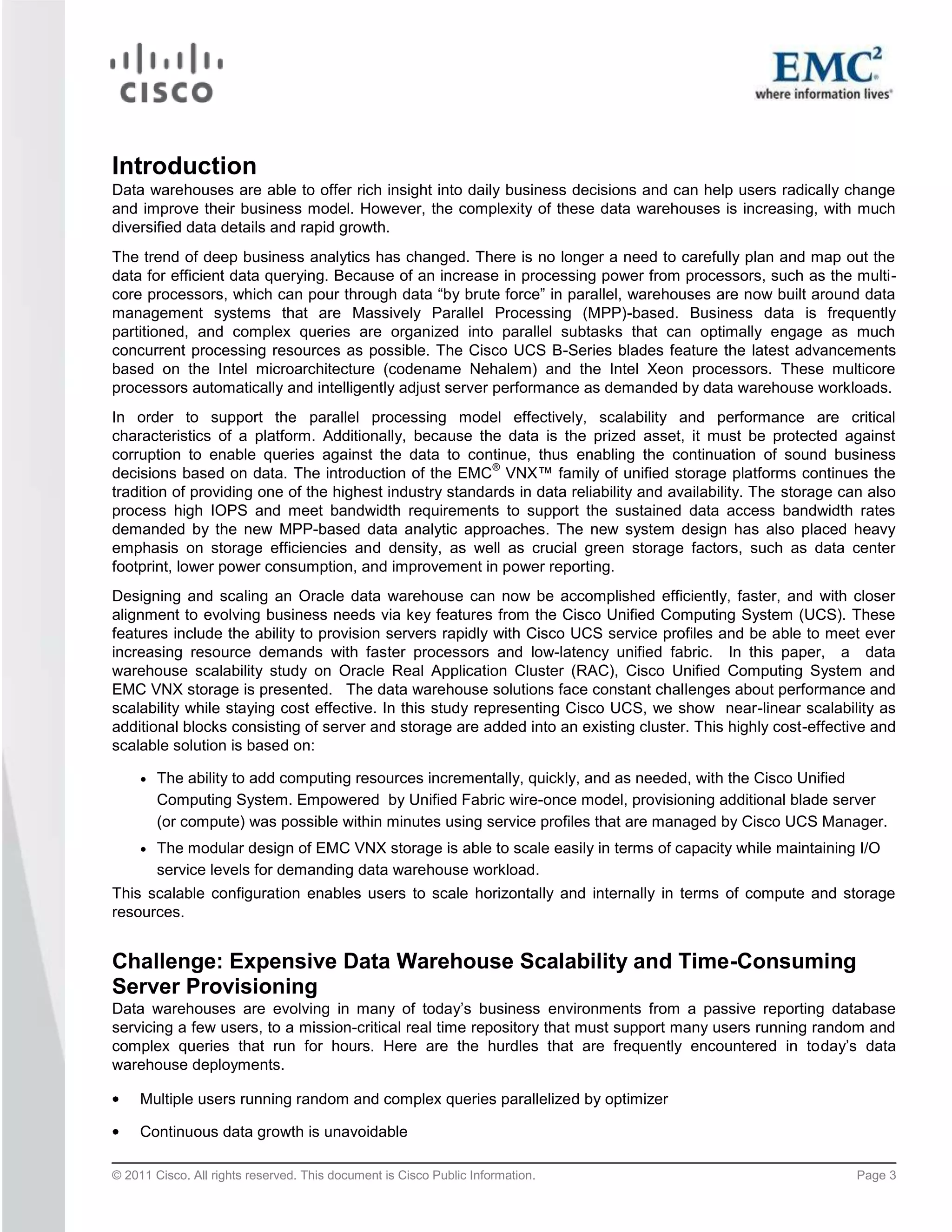 Data Warehouse Scalability Using Cisco Unified Computing System and Oracle Real Application ...