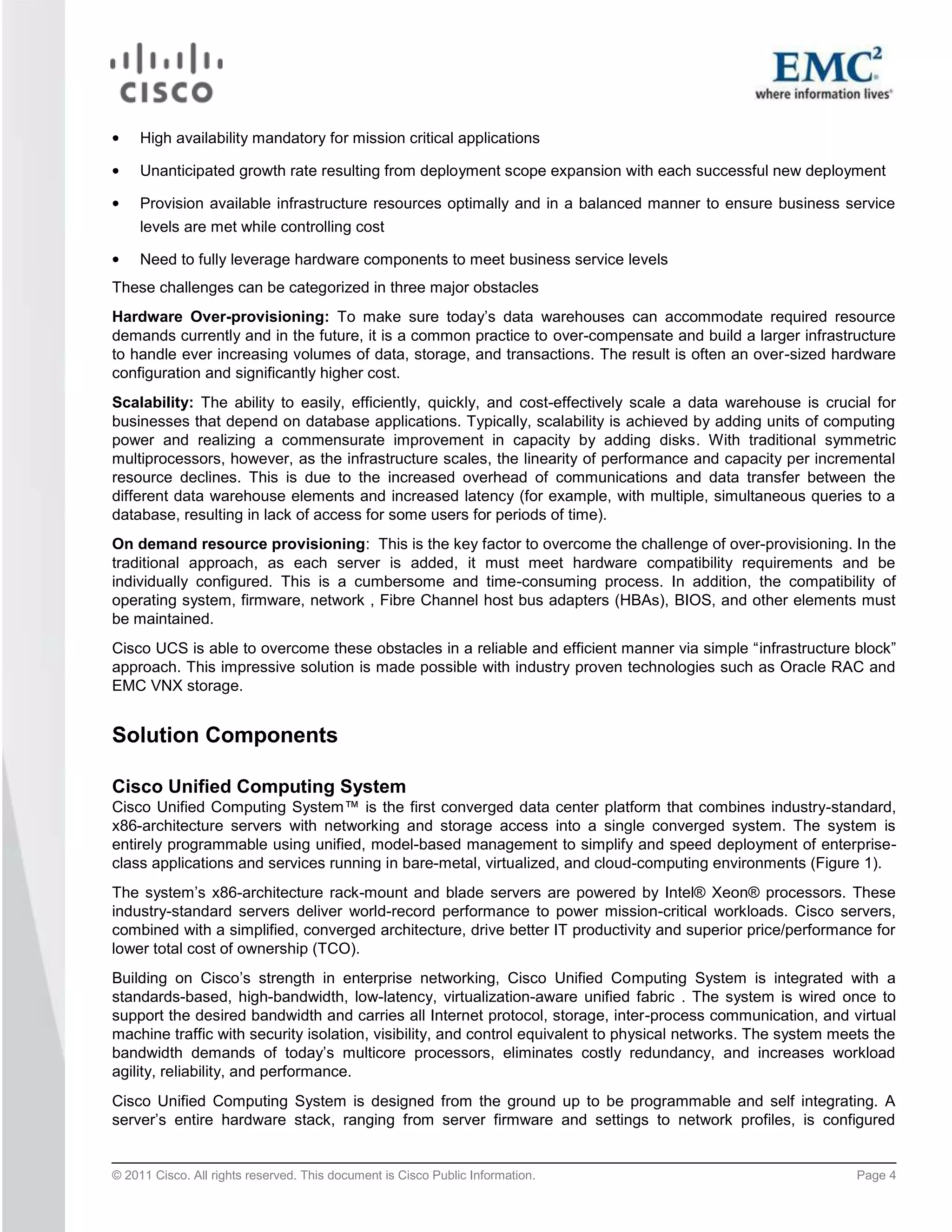 Data Warehouse Scalability Using Cisco Unified Computing System And