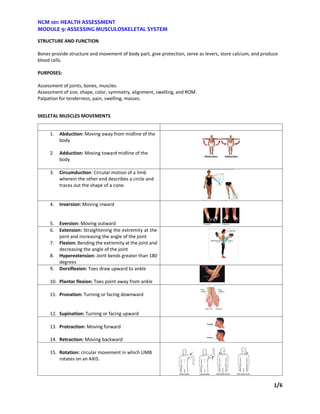 Comprehensive Musculoskeletal System Assessment in Nursing Health | PDF