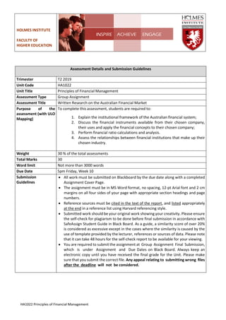 Ha 1022 principles of financial management group assignment t2 2019 | PDF