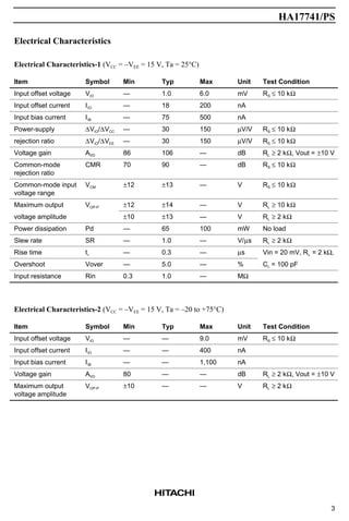 HA17741 General Purpose Operational Amplifier | PDF